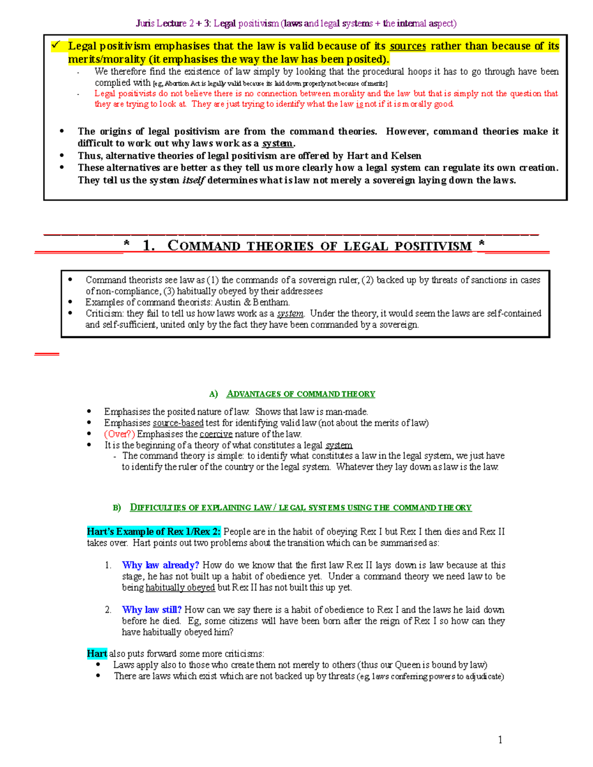 Lecture 2 & 3 - Legal positivism (laws and legal systems + the internal ...