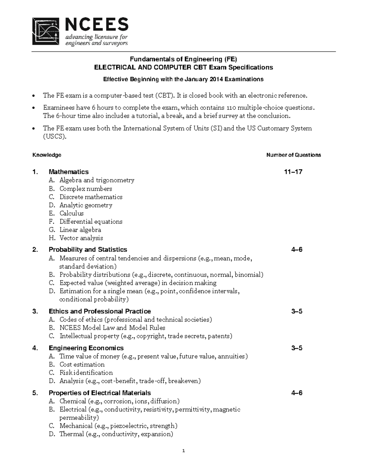 FE Exam For Electrical and Computer -Electrical - 1 Fundamentals of ...