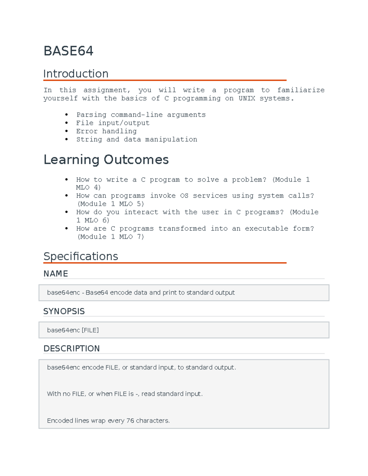 BASE64 CS344 - BASE Introduction In this assignment, you will write a program to familiarize ...