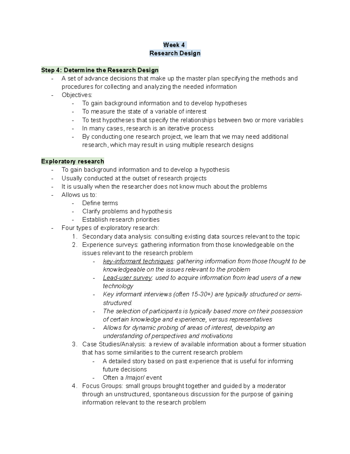 MKT500 - Week 4 - Weekly notes of MKT400 - Week 4 Research Design Step ...