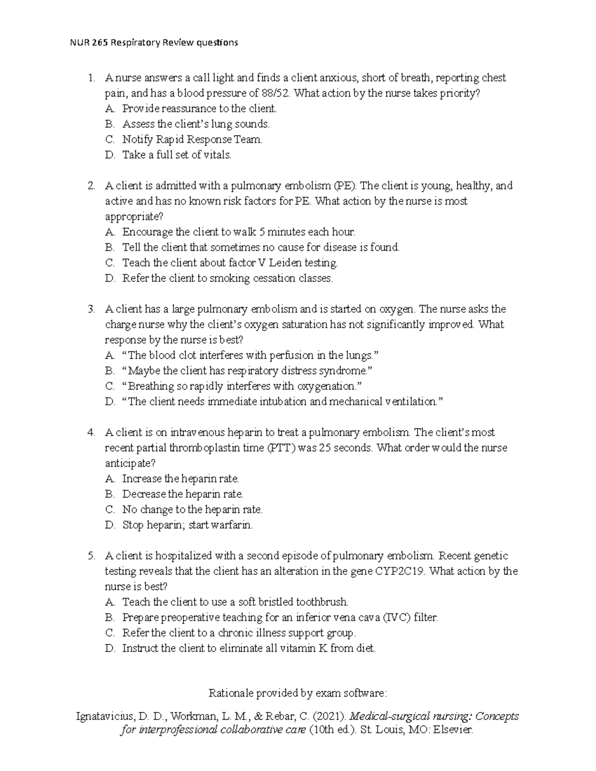 Respiratory Nclex questions with answers - A nurse answers a call light ...