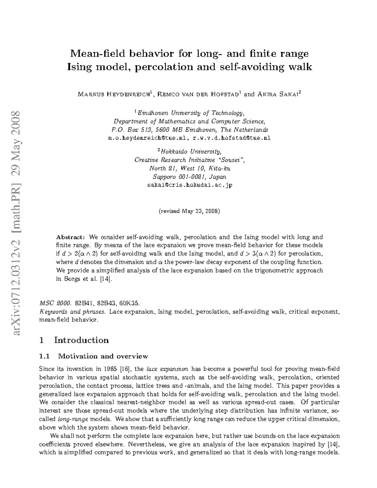 Function analysis - arXiv:0712 [math] 29 May 2008 Mean-field behavior ...