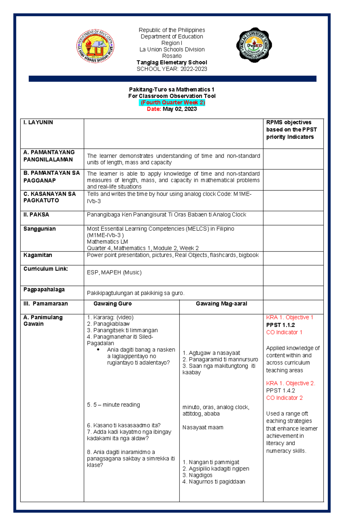 COT 4 MATH - LESSON PLAN - Republic of the Philippines Department of ...