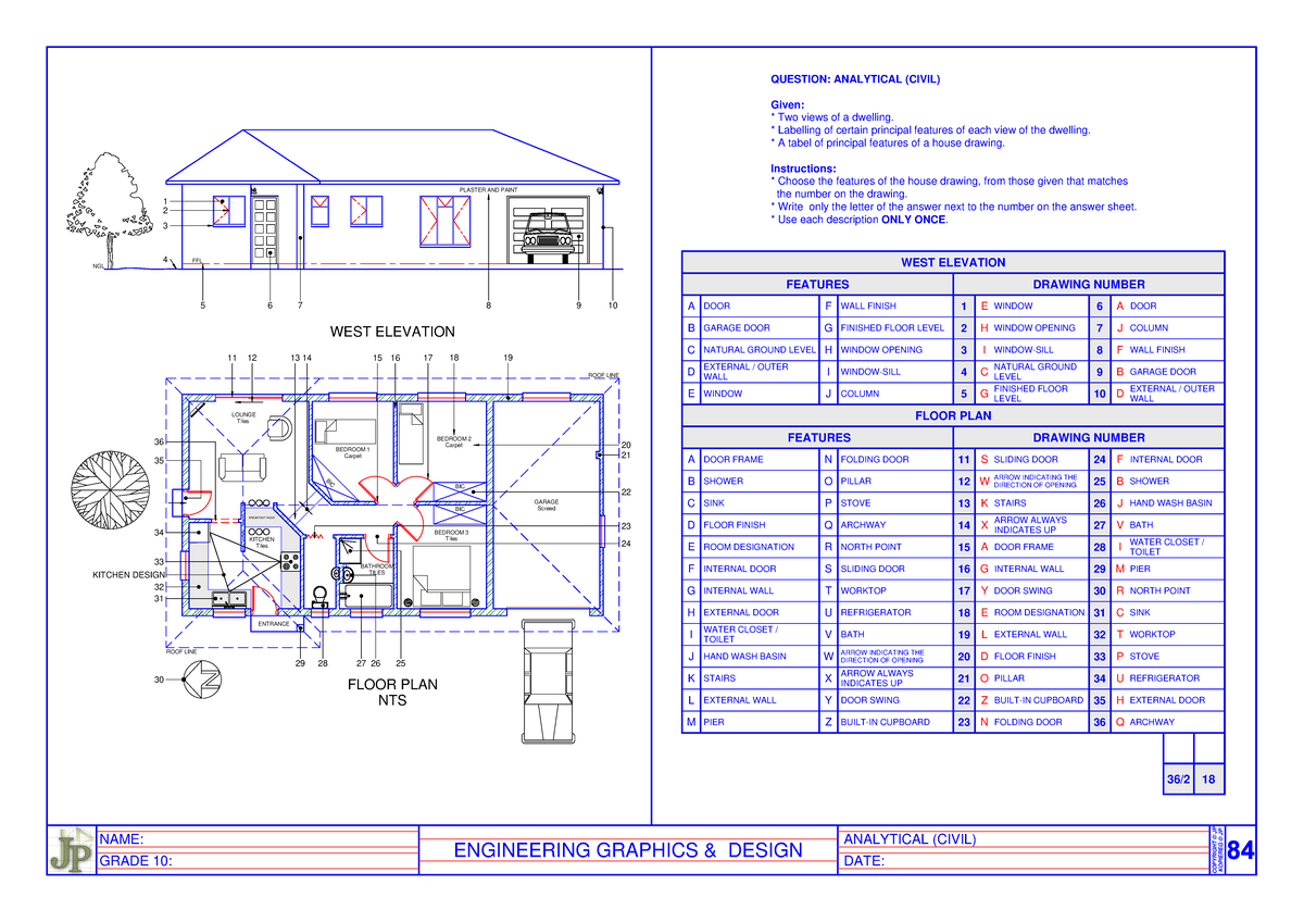 JPegd Gr 10 Answer book-101 - WEST ELEVATION FEATURES DRAWING NUMBER A ...