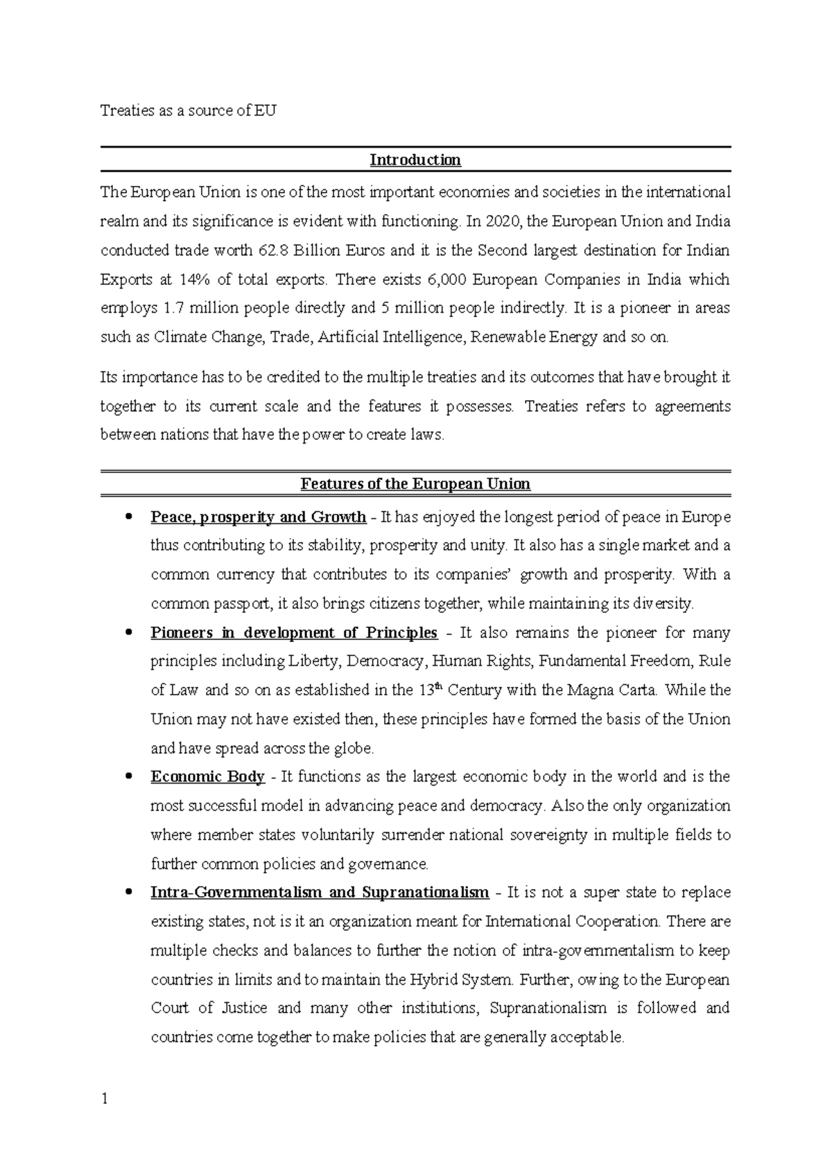 Pre-Written Answers - notes for class - Treaties as a source of EU ...