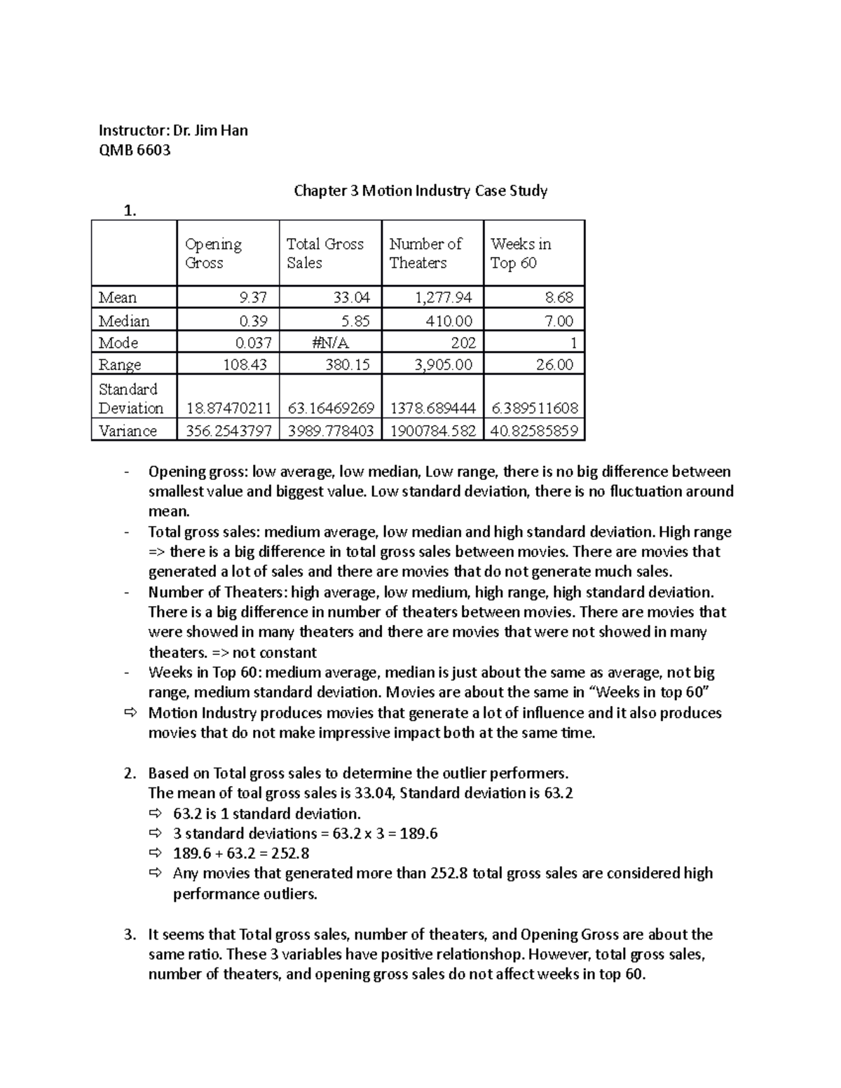 Chapter 3 Case study - Instructor: Dr. Jim Han QMB 6603 Chapter 3 ...