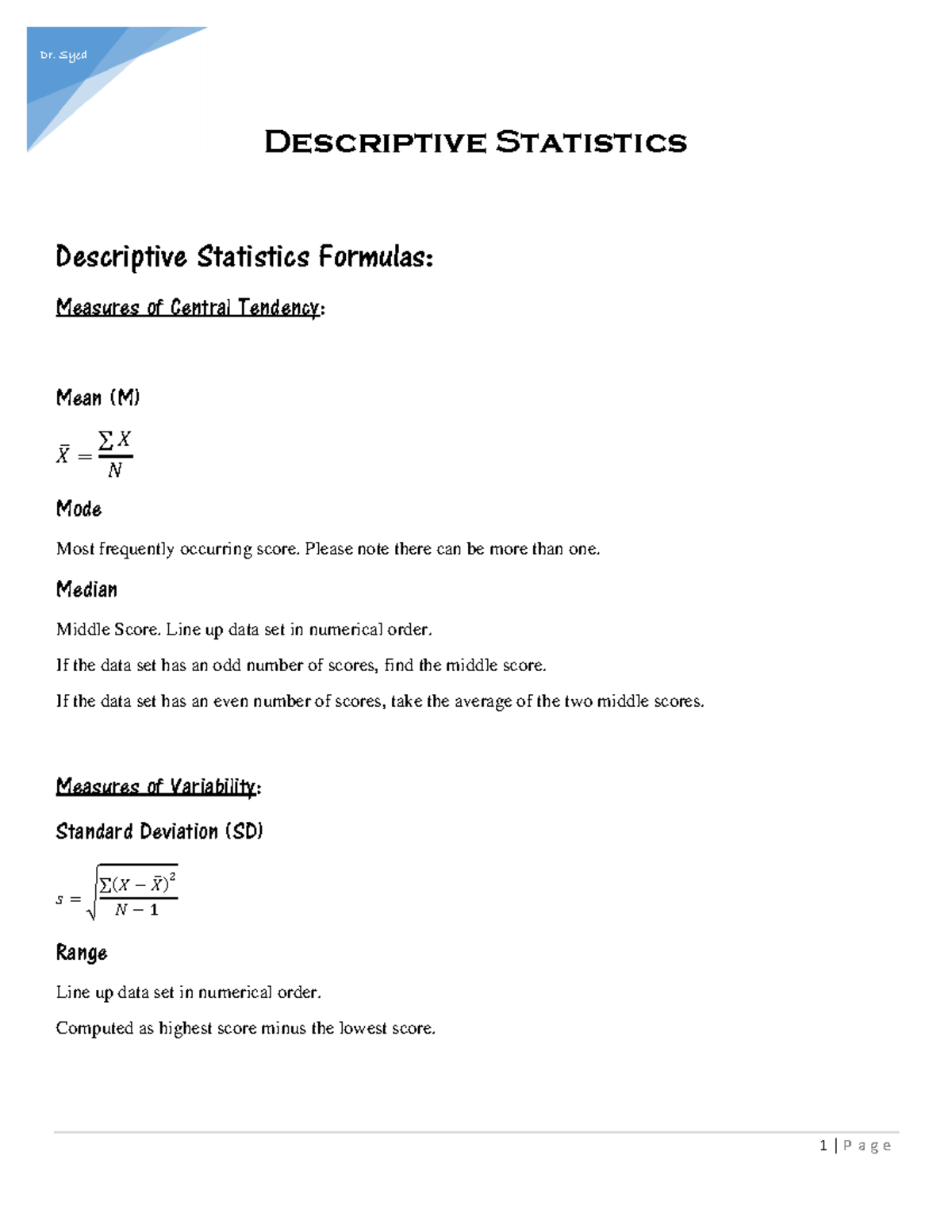 Descriptive Statistics Packet updated - Descriptive Statistics ...