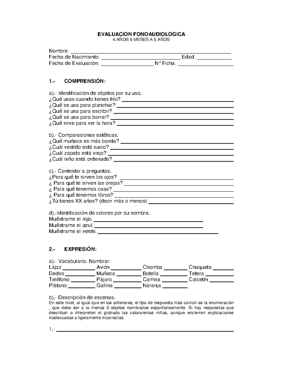 PEFE 4.6 a 5 años - Protocolo de evaluación - E E V V A A L L U U A A C ...