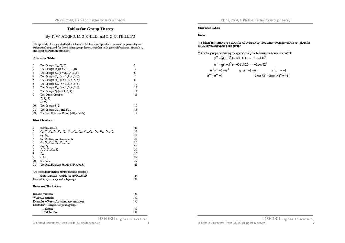Character table - O XFORD H i g h e r E d u c a t i o n Tables for ...