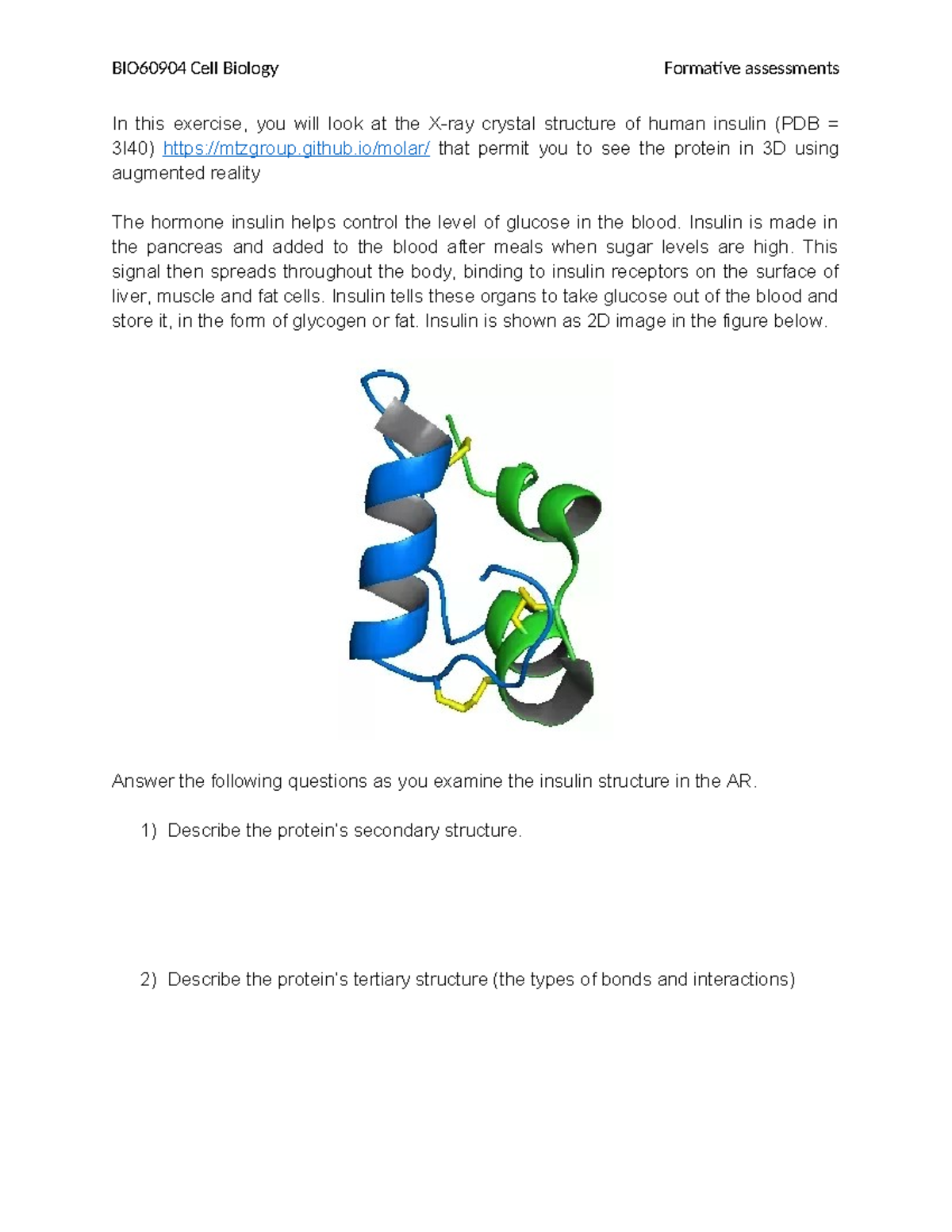 BIO60904 Cell Biology Quiz Week 1 - BIO60904 Cell Biology Formative ...