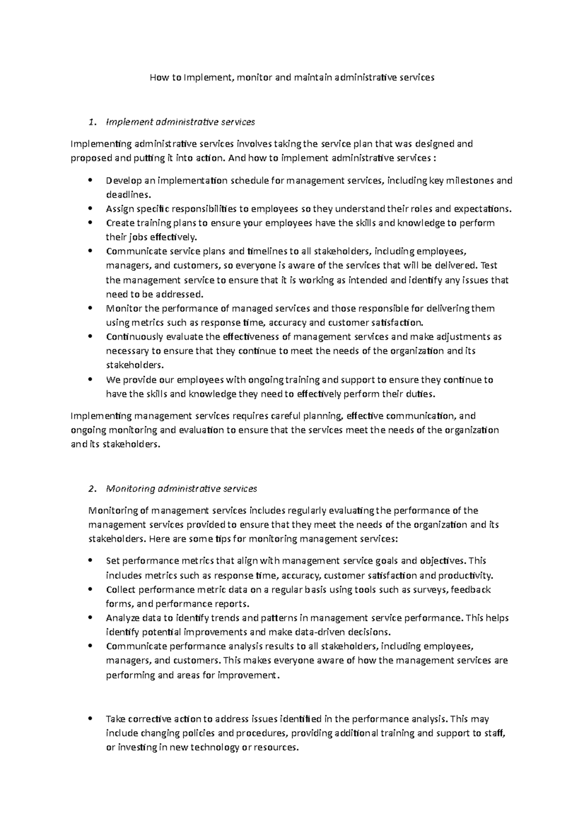 How to Implement, monitor and maintain administrative services - And ...