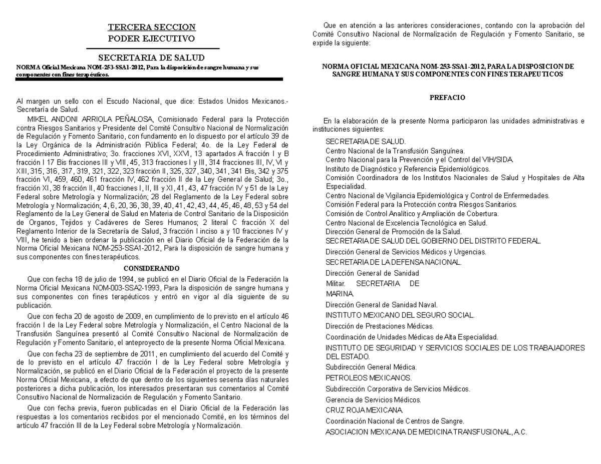 Norma 253 Laboratorio de inmunología Glínica - TERCERA SECCION PODER ...