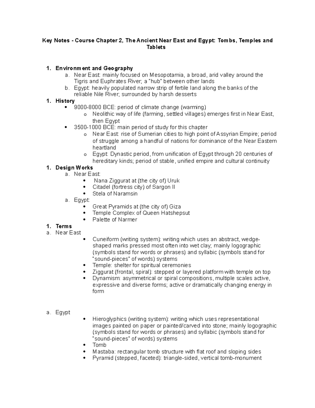 Key Notes - Course Chapter 2 - Environment and Geography a. Near East ...