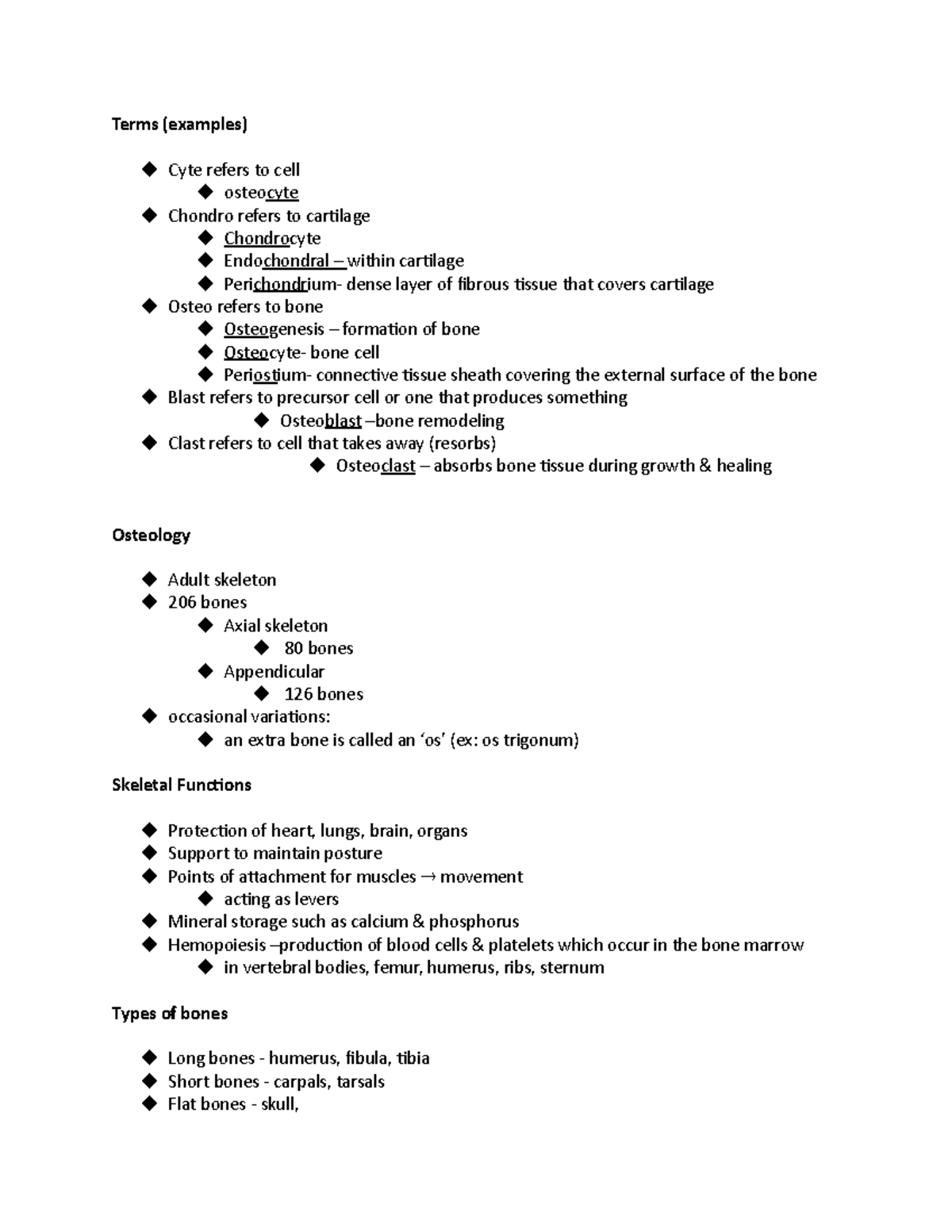 Anatomy-bones - notes about bones, bone structures - Terms (examples) u ...