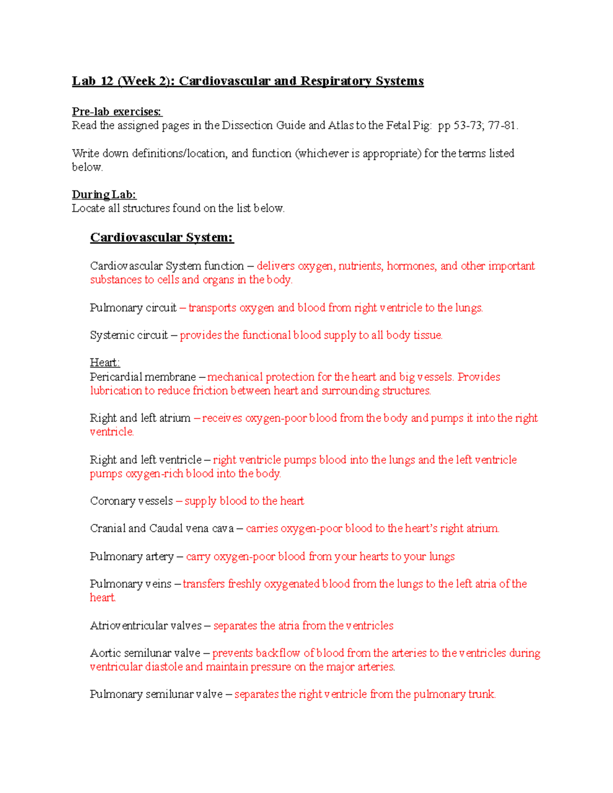 Lab 12 Pre-Lab - Pre-Lab - Lab 12 (Week 2): Cardiovascular and ...