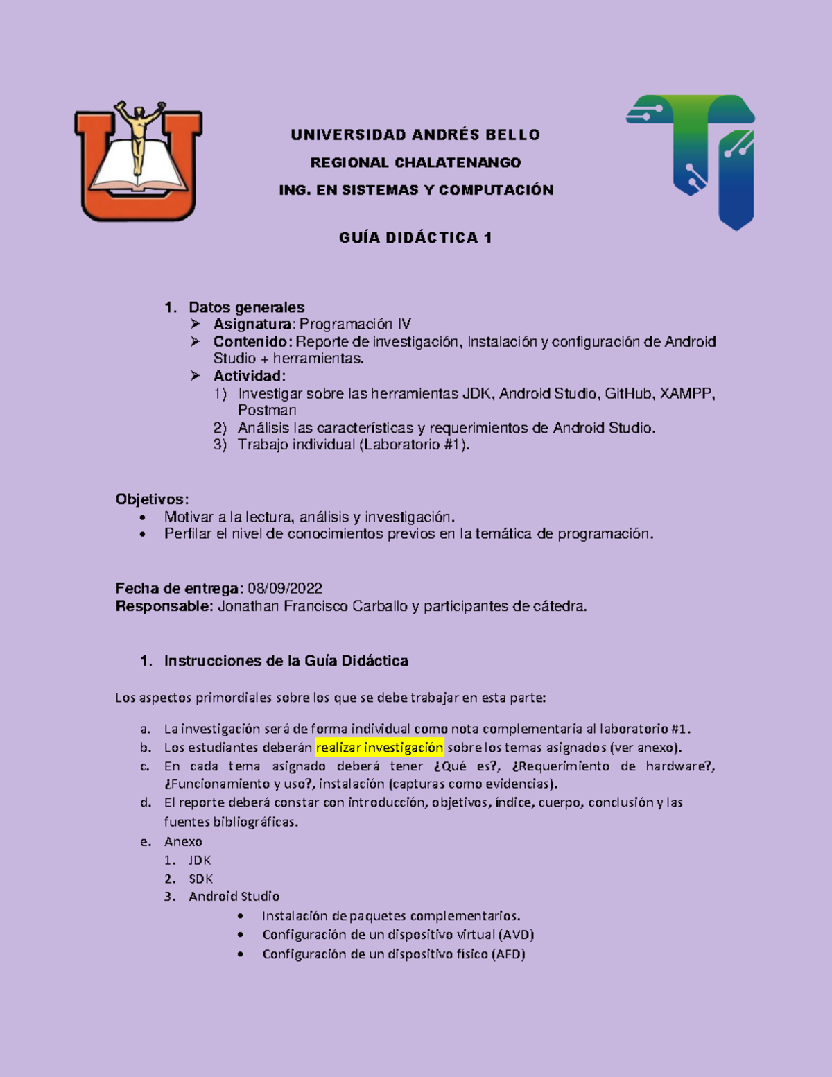 Guia didactica 1 - Pro4 - escrip - UNIVERSIDAD ANDRÉS BELLO REGIONAL ...