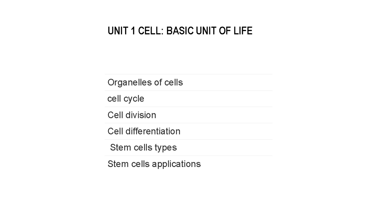 Biology Unit 1 - UNIT 1 CELL: BASIC UNIT OF LIFE ####### Organelles of ...