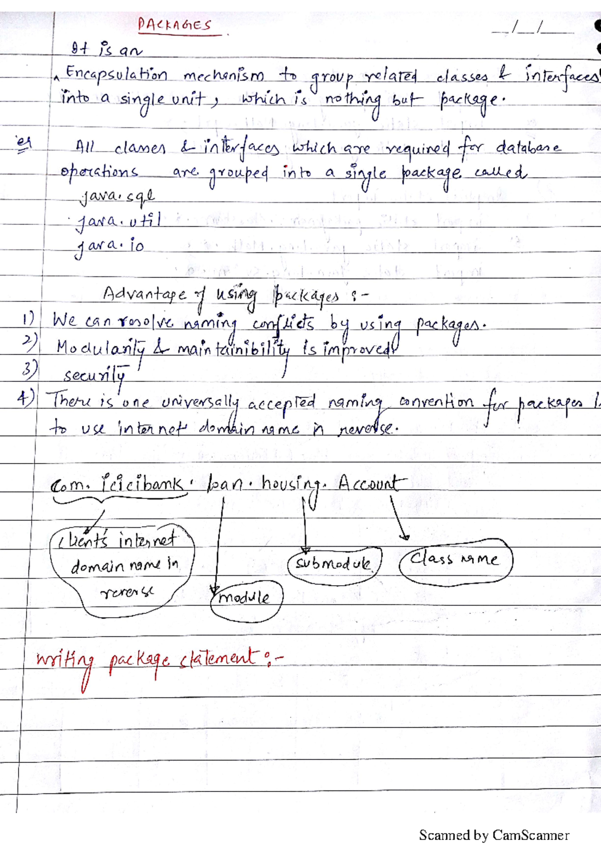 JAVA Notes - good - PACKAGES It is an Encapsulation mechanism to group ...