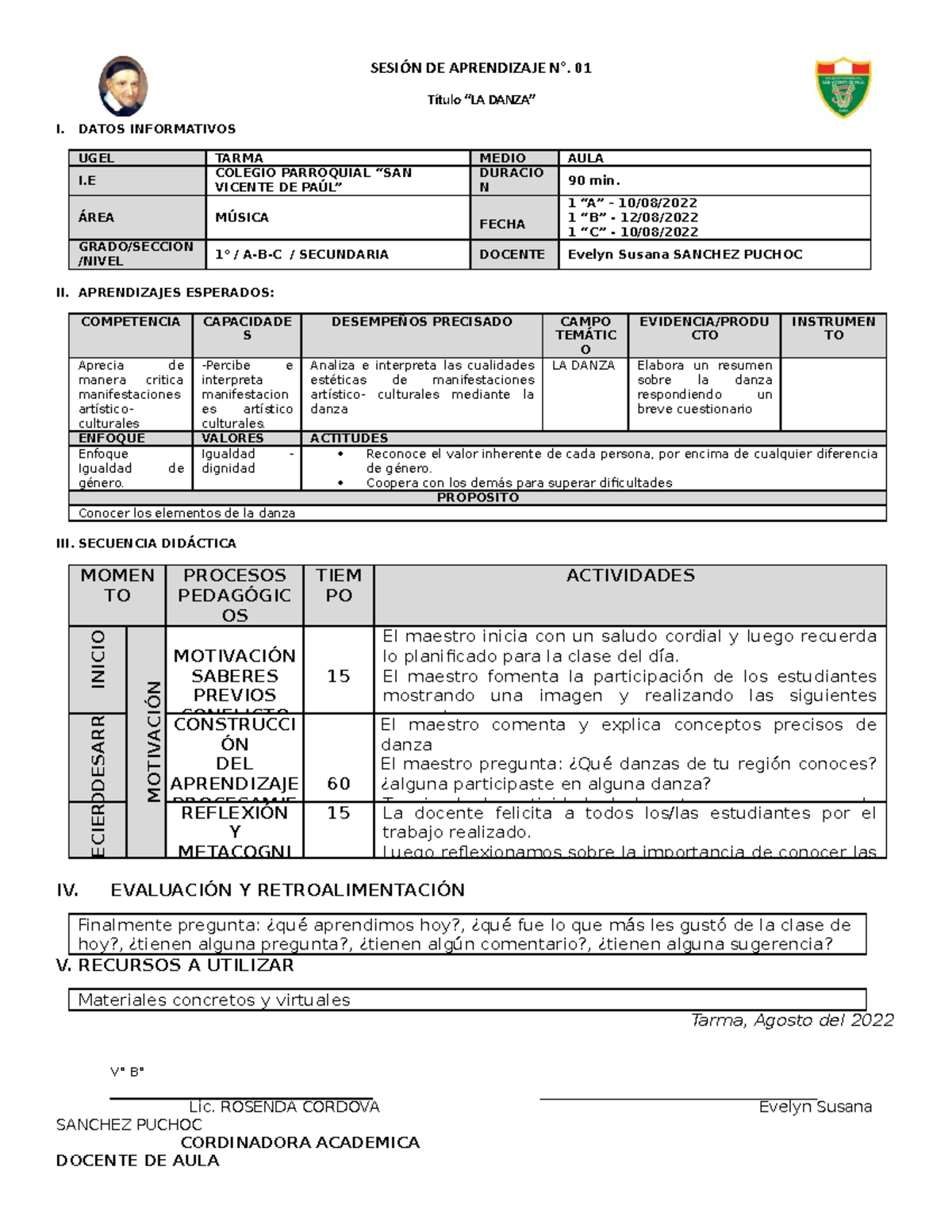 3- Sesión DE Aprendizaje 1 -1° SEC - SESIÓN DE APRENDIZAJE N°. 01 ...