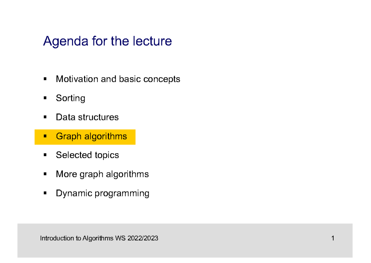 Algorithms 22 Graphs Dfs Top Sort Agenda For The Lecture § Motivation And Basic Concepts