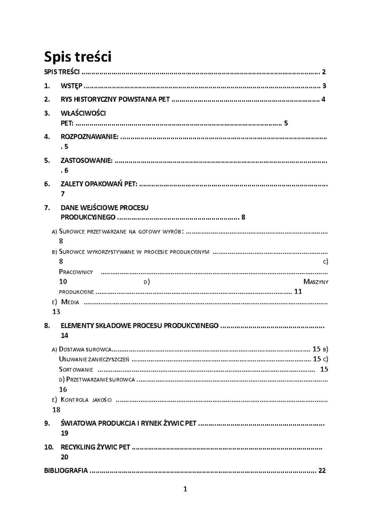 Projekt - przygotowanie produkcji - Spis treści SPIS TREŚCI - Studocu