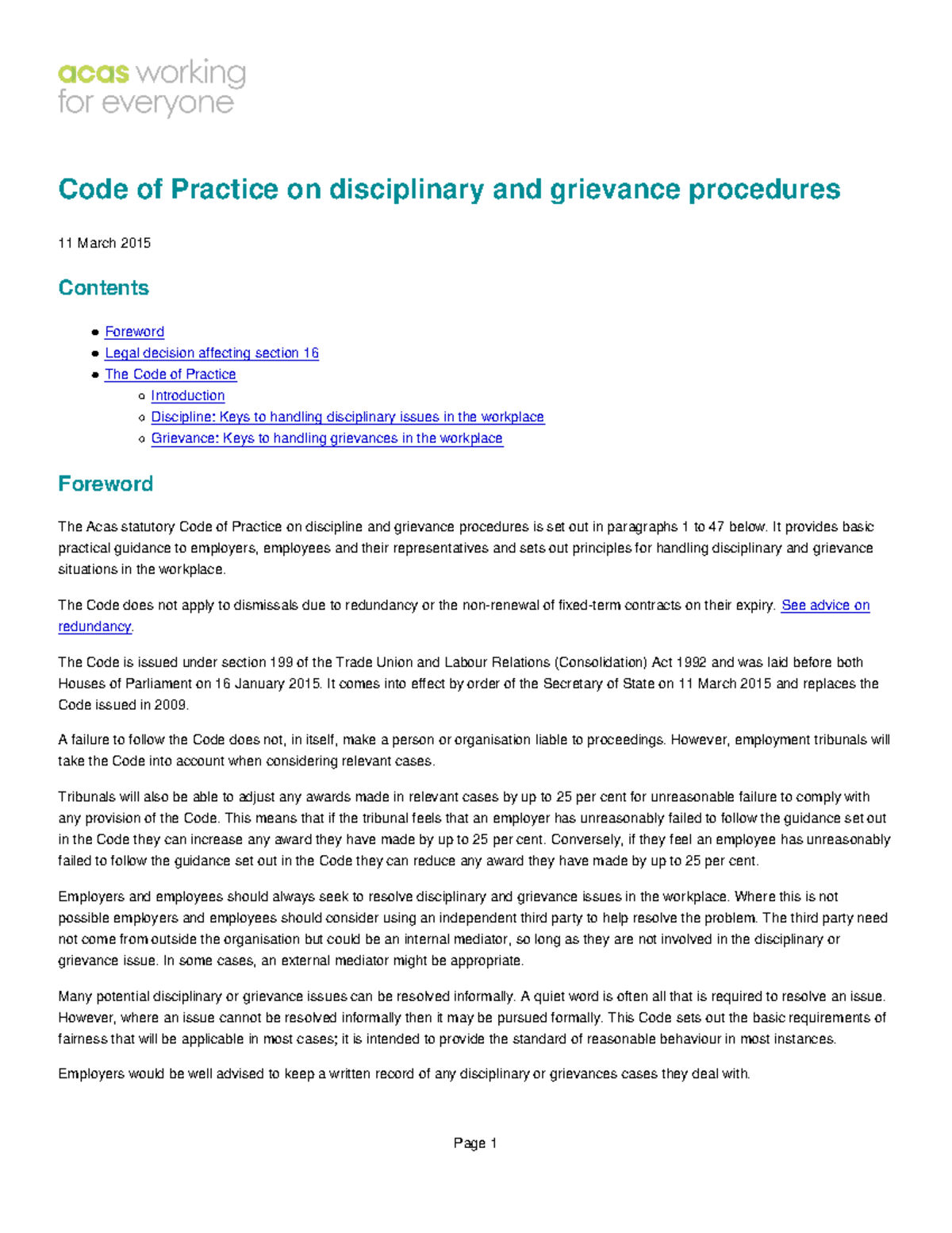 Code of practice on disciplinary and grievance procedures - It provides ...