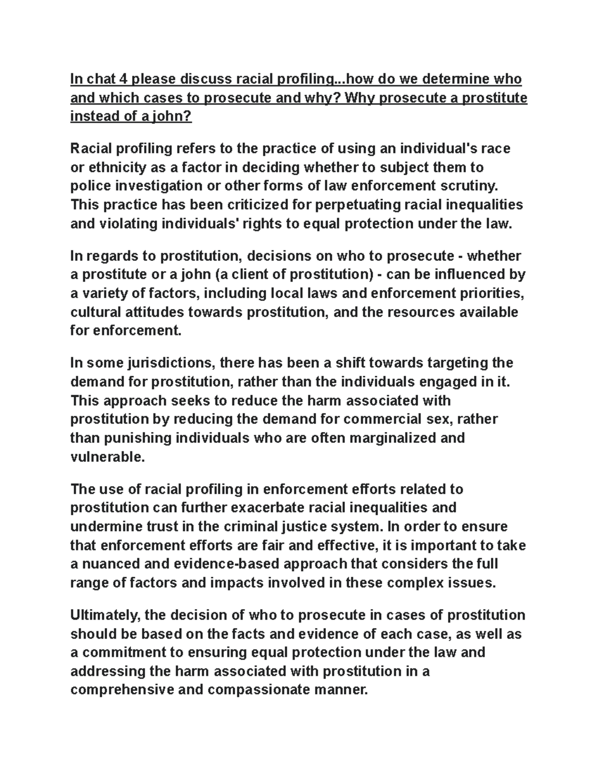 Women and Crime Assignment 3 - In chat 4 please discuss racial ...