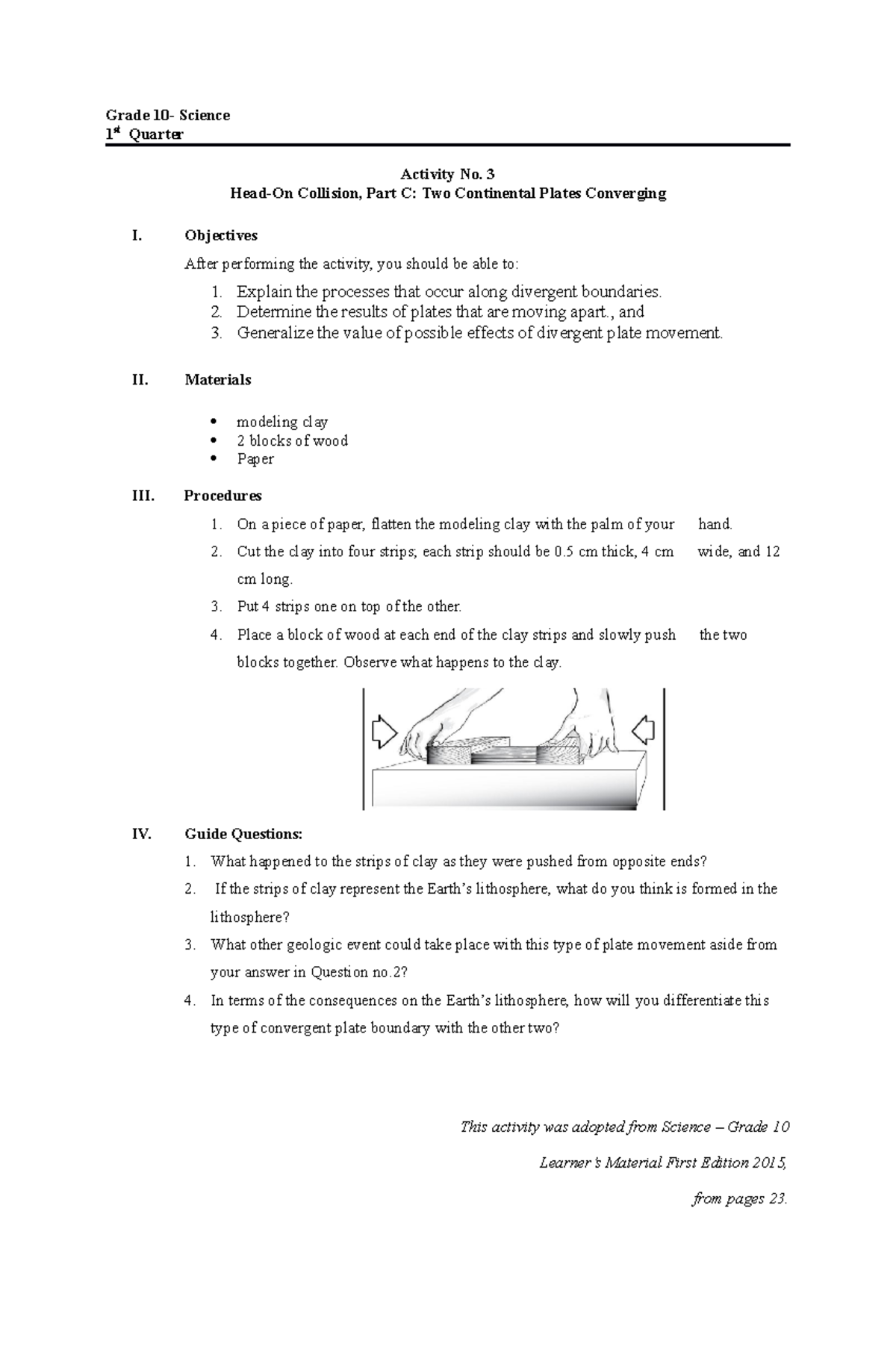 5.1 Activity and Rubrics - Grade 10- Science 1st Quarter Activity No. 3 ...