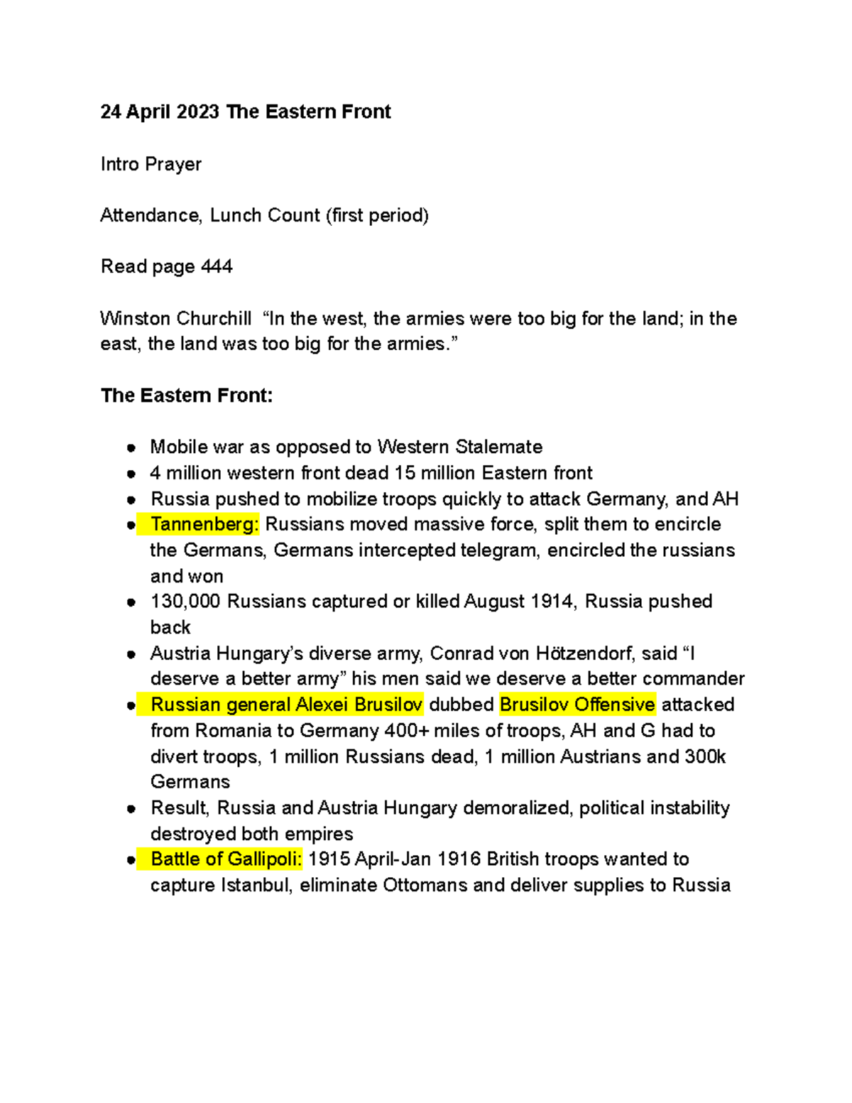 24-28 April World History - 24 April 2023 The Eastern Front Intro ...