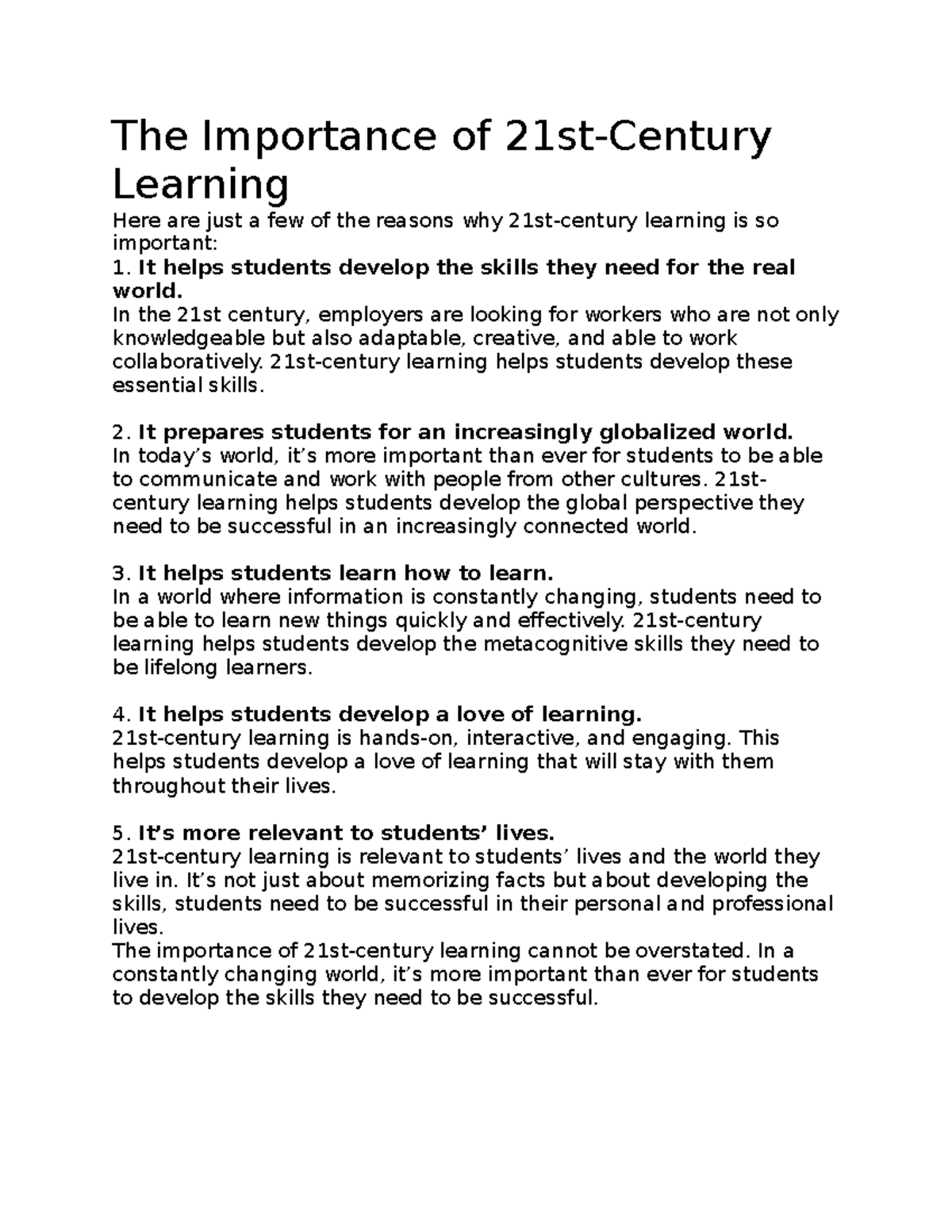 The Importance of 21st - lecture notes only - The Importance of 21st ...