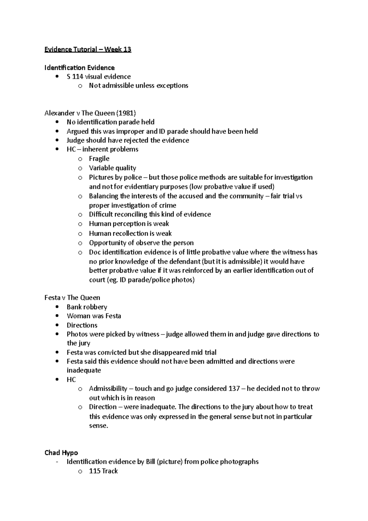 Evidence Tutorial ID Evidence - Evidence Tutorial – Week 13 Ideniicaion ...