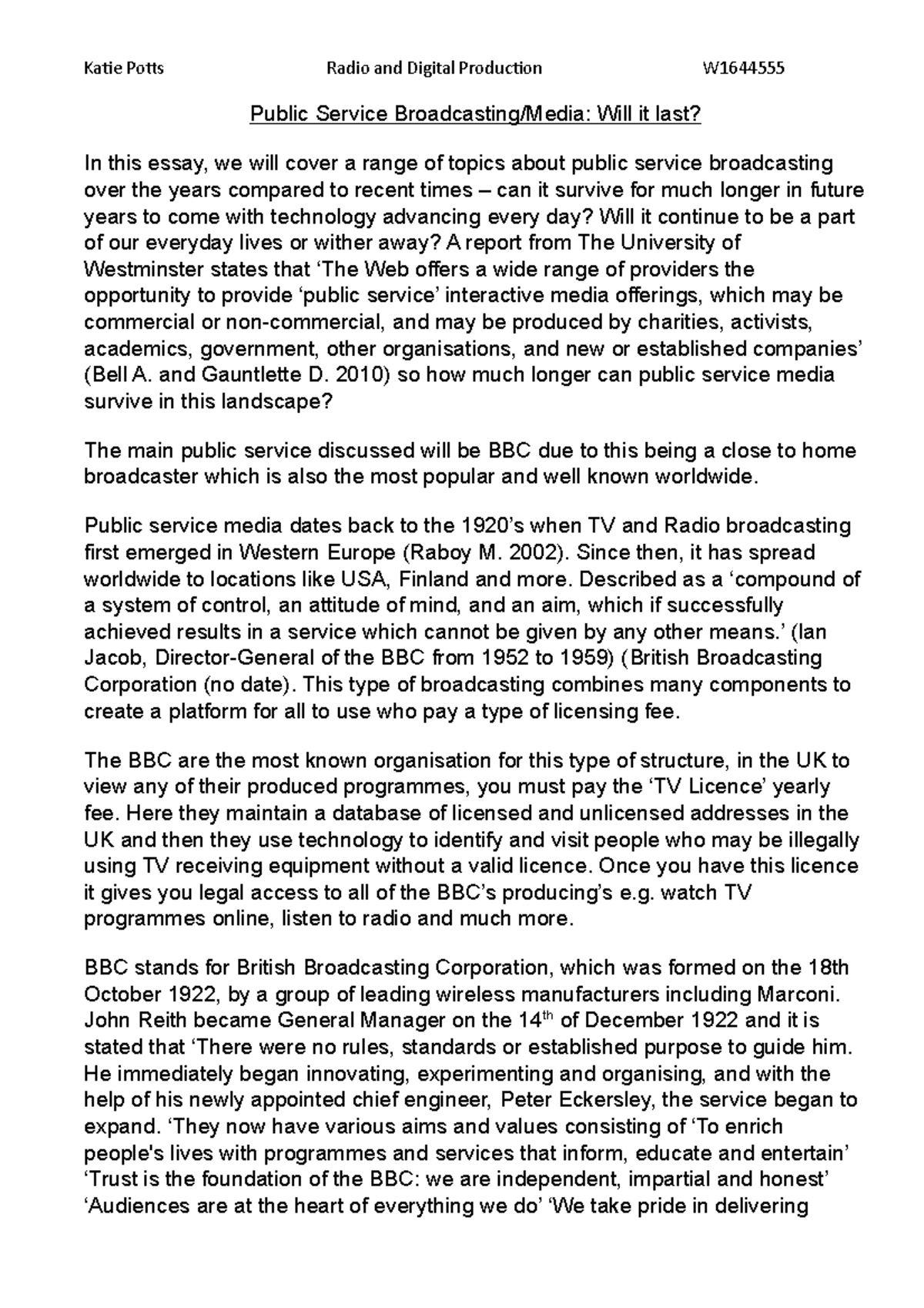 Essay - Grade: First - Public Service Broadcasting/Media: Will it last ...