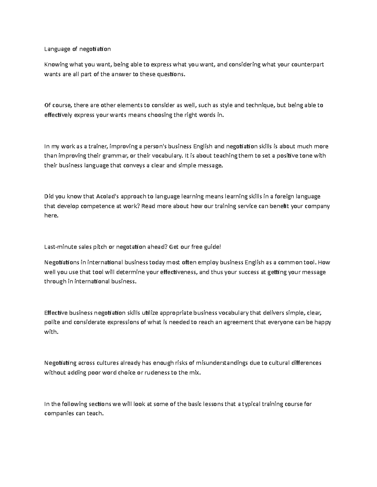 9. Language of negotiation - Language of negotiation Knowing what you ...