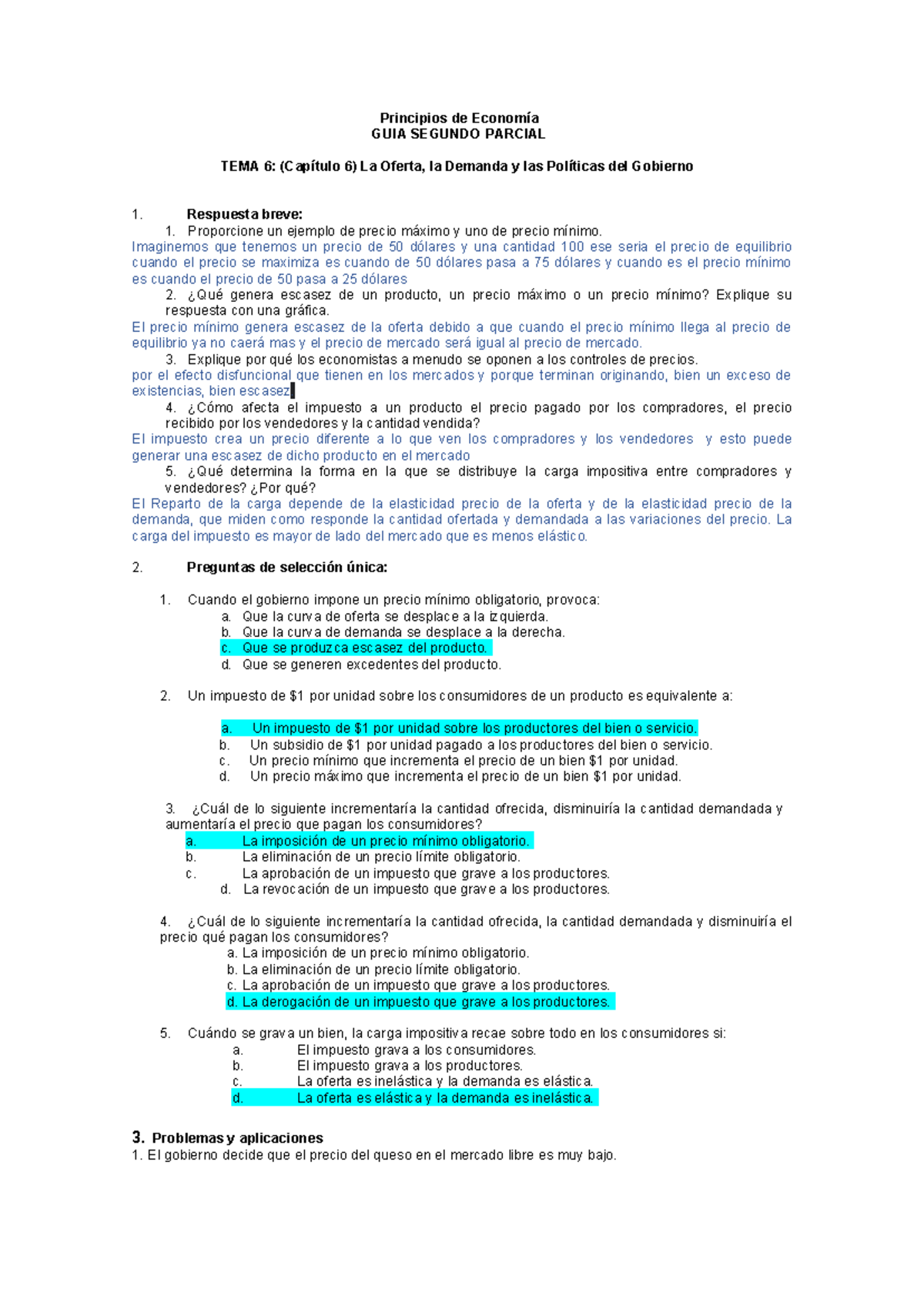 Principios de Economía guia - Principios de Economía GUIA SEGUNDO PARCIAL TEMA 6: (Capítulo 6 ...