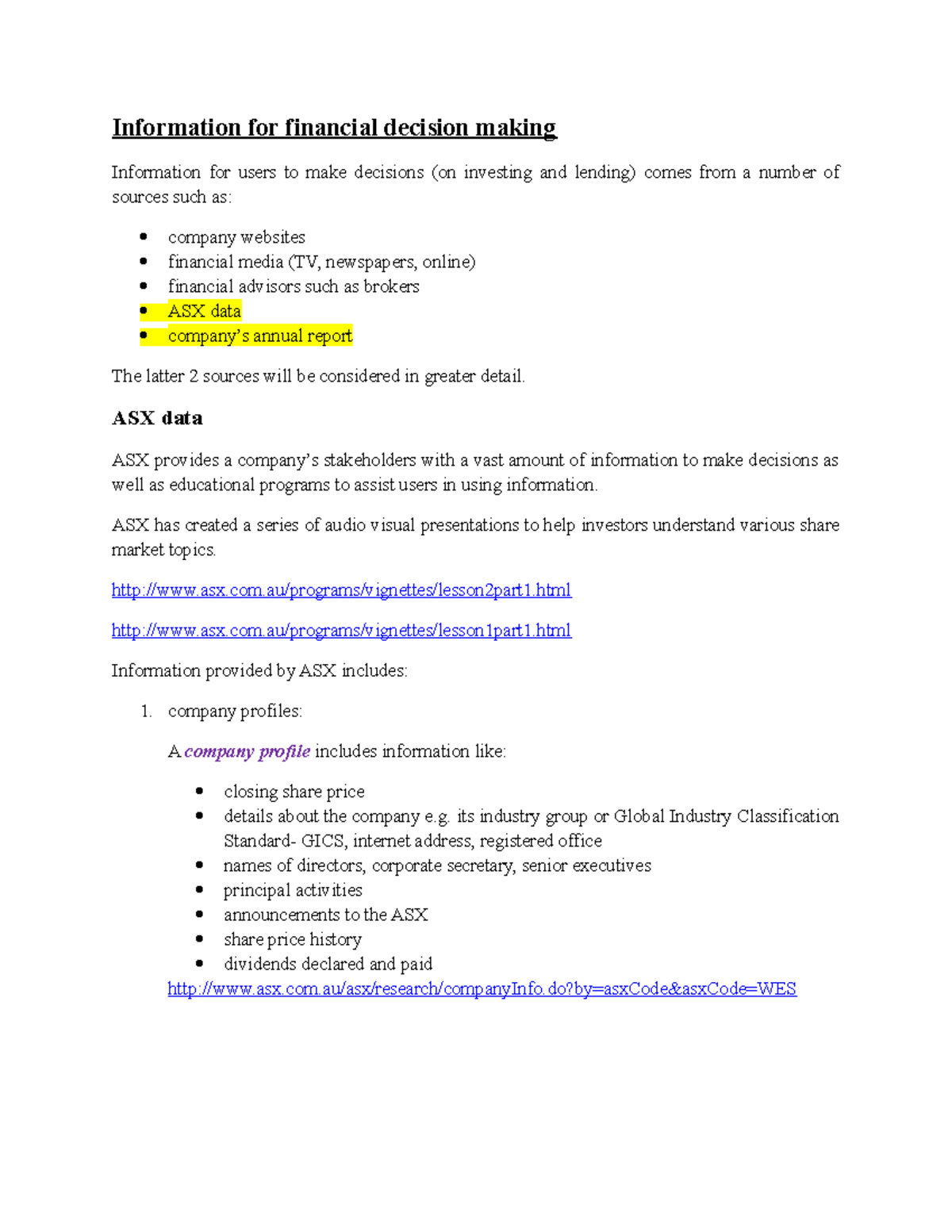 Information for financial decision making - Information for financial ...