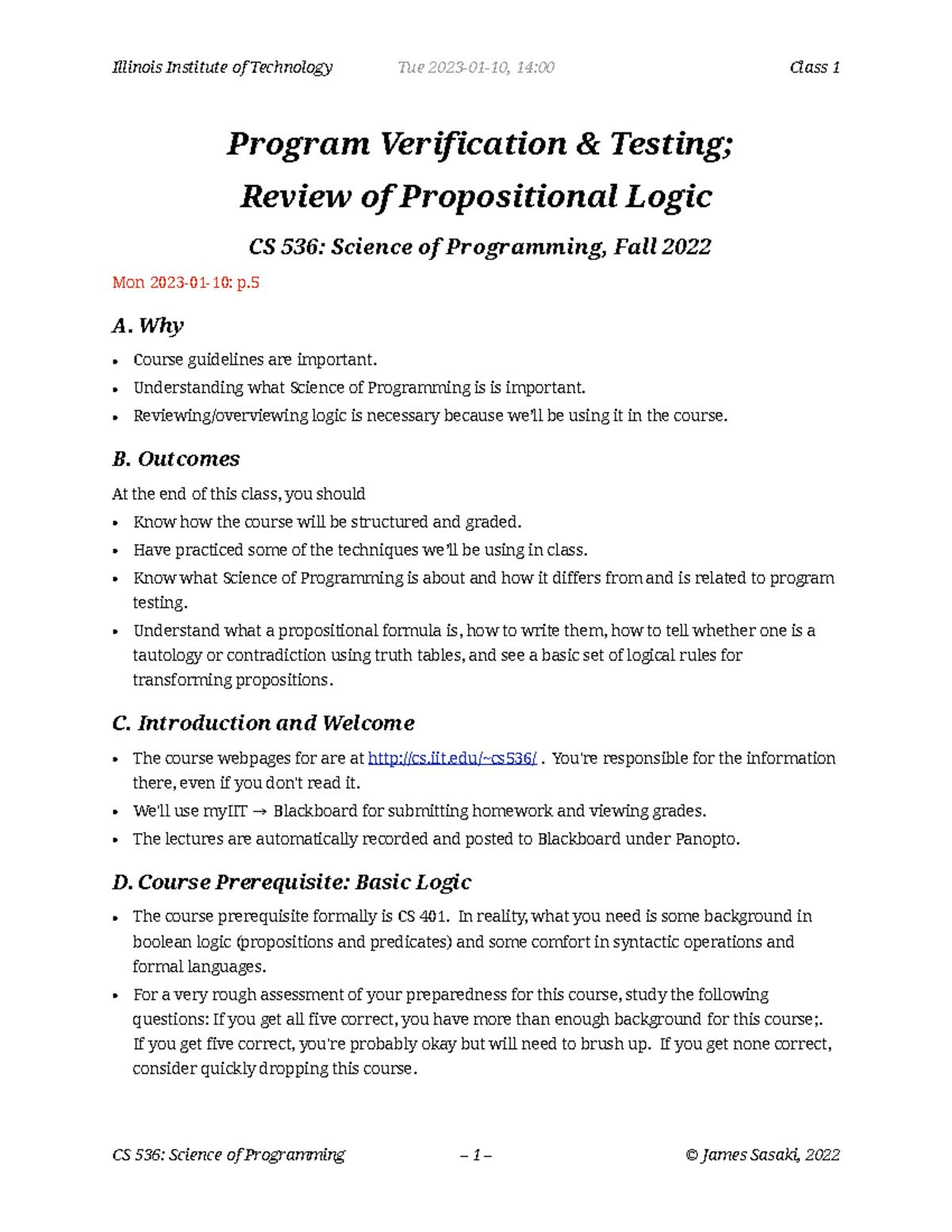 Sasaki's Handout - compiled hand out - Illinois Institute of Technology Tue 2023-01-10, 14:00 ...