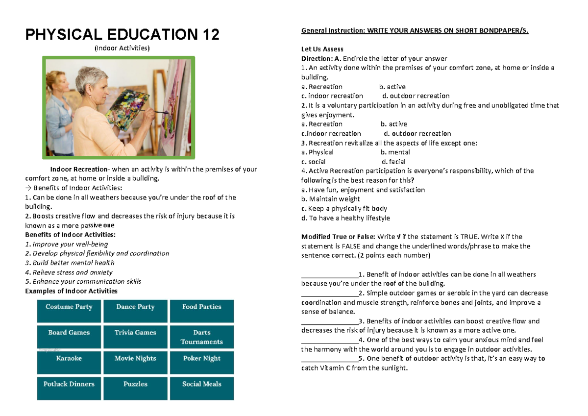 PE12-Tasks - From my senior high - PHYSICAL EDUCATION 12 (Indoor ...