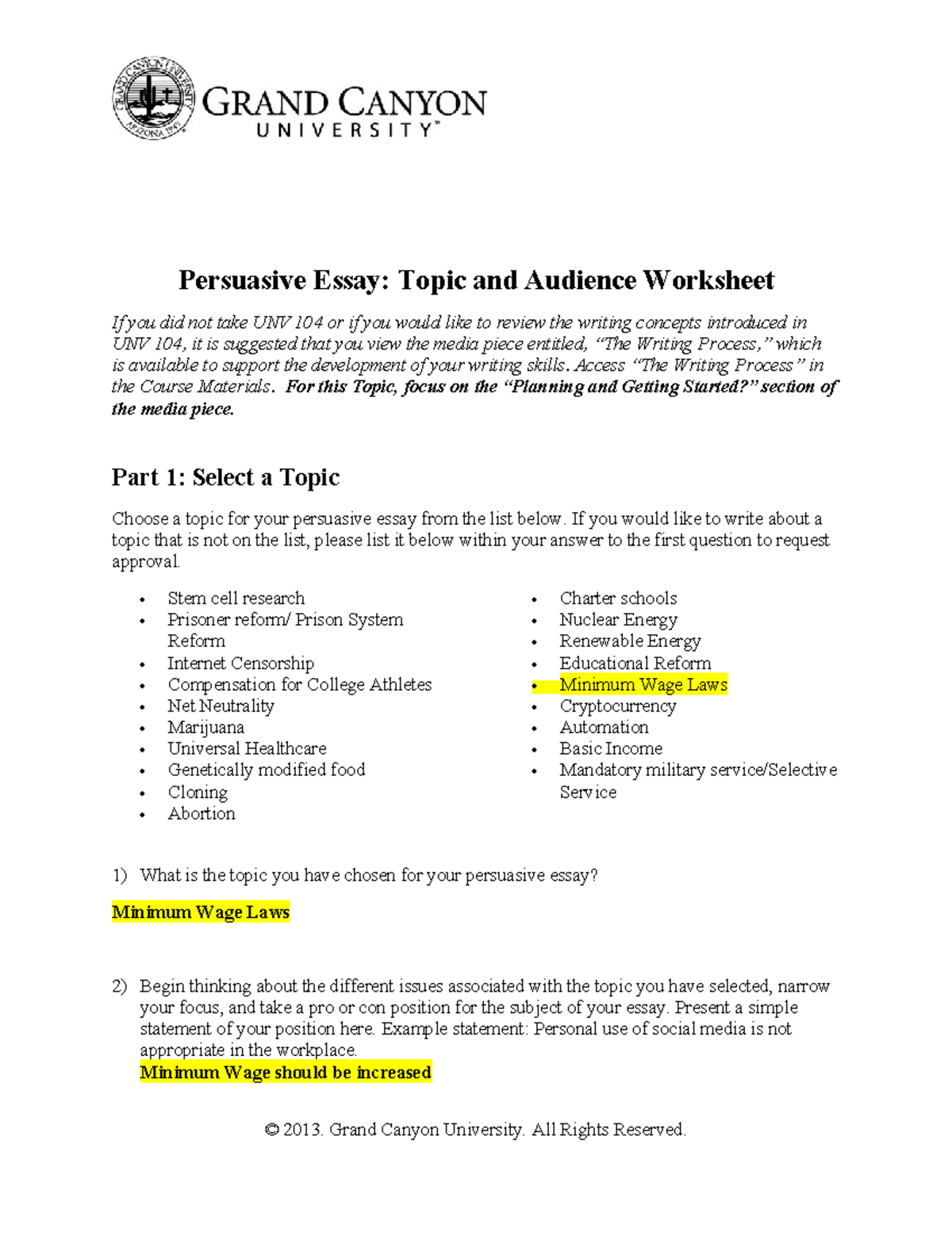 PHI105 T1 Persuasive Essay Topicand Audience Worksheet - Persuasive ...