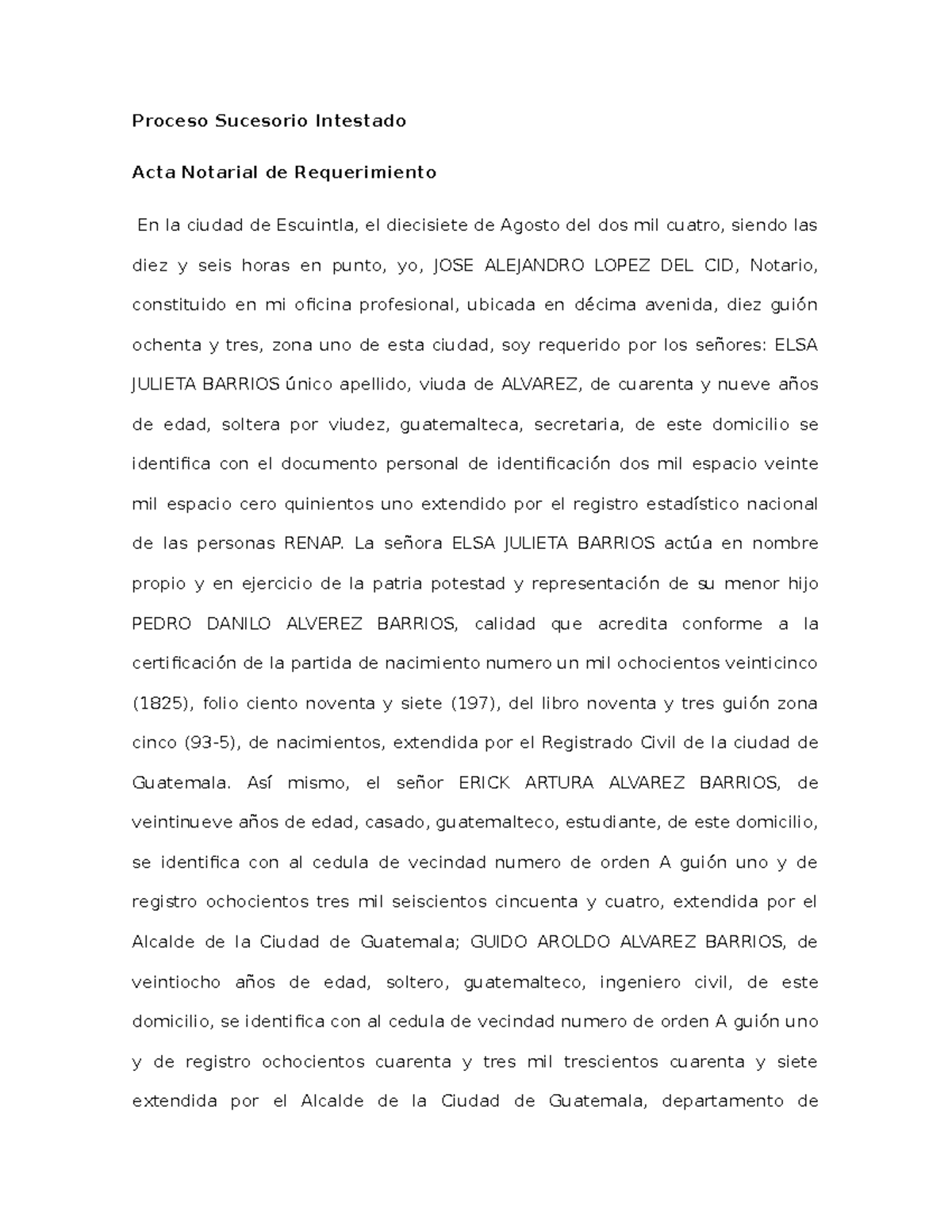 Modelo de sucesorio intestado - Proceso Sucesorio Intestado Acta ...