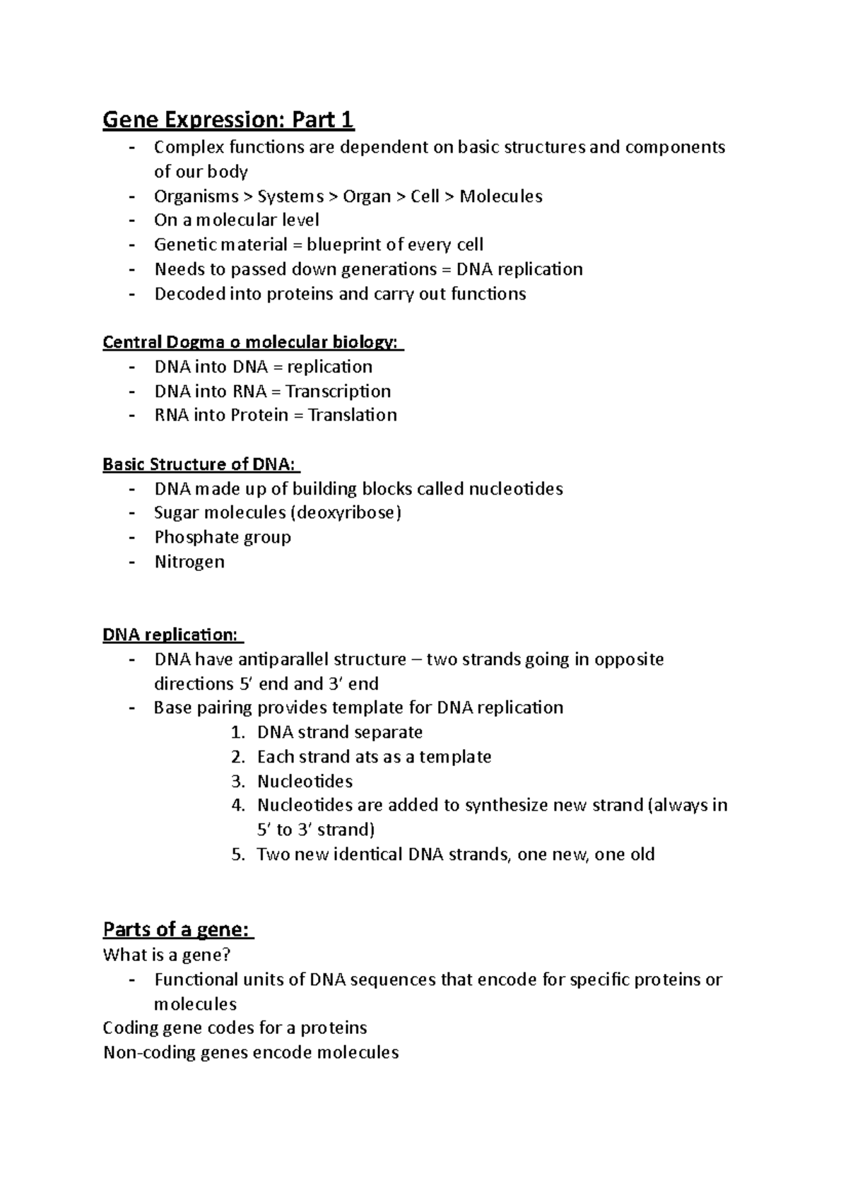 Week 11 - Notes - Gene Expression: Part 1 Complex functions are ...