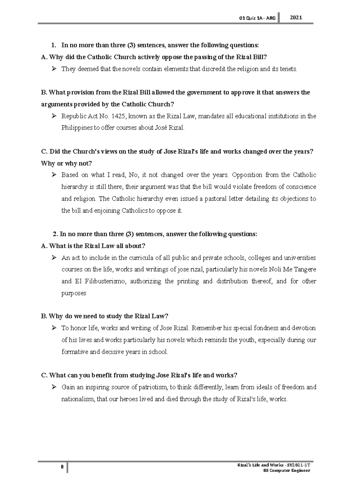 01 Practical Activity 1 - 01 Quiz 1A - ARG 2021 1. In no more than ...