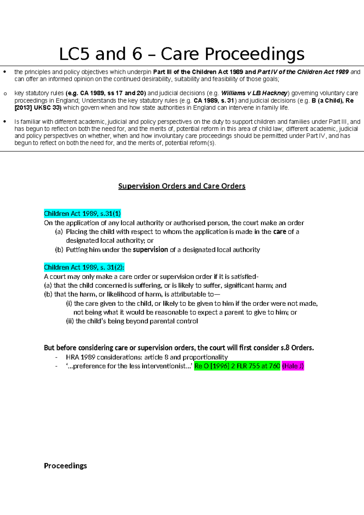 Care Proceedings - LC5 and 6 – Care Proceedings Supervision Orders and Care Orders Children Act ...