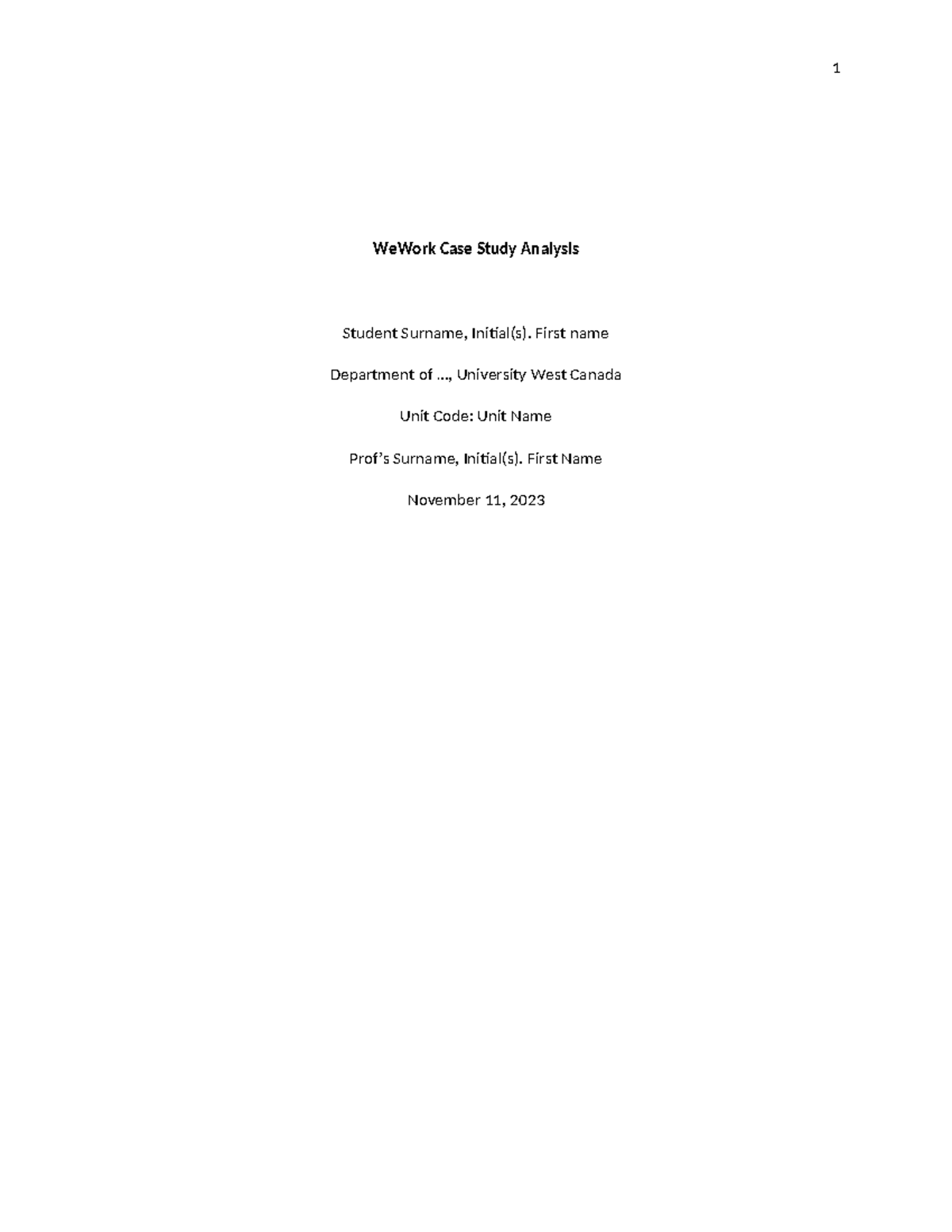 We Work Case Study Analysis - WeWork Case Study Analysis Student ...