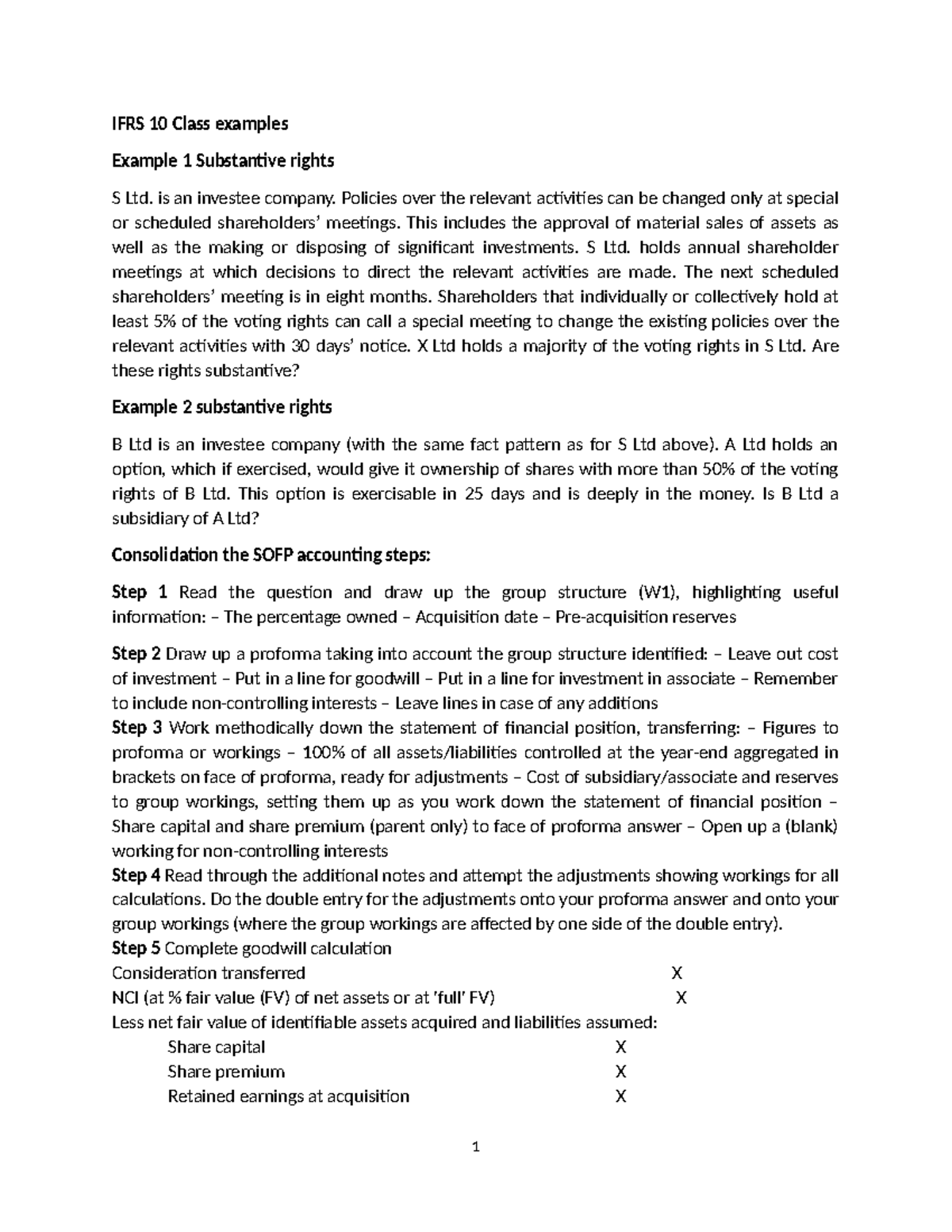 IFRS 10 Class examples - IFRS 10 Class examples Example 1 Substantive ...