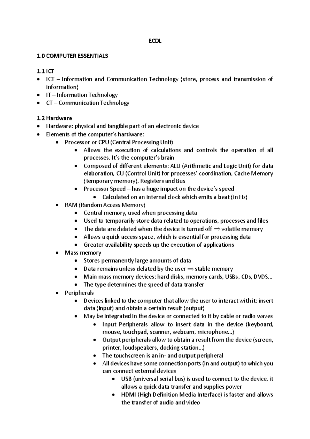 ECDL Computer Essentials - ECDL 1 COMPUTER ESSENTIALS 1 ICT ICT ...