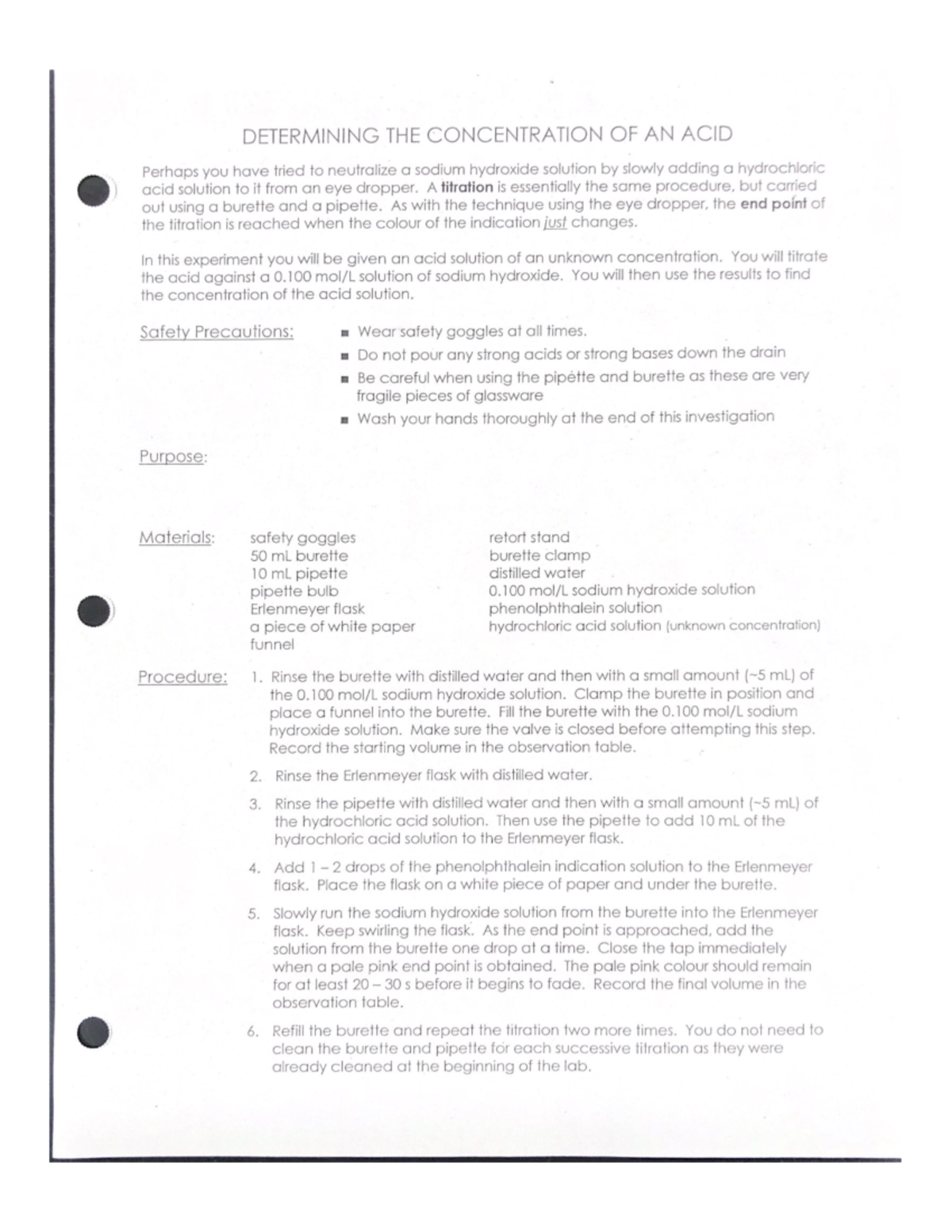 Determining THE Concentration OF AN ACID - MAT 300 - Studocu