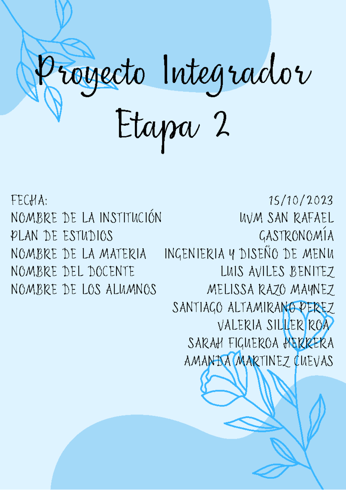 A3 Proyecto Menu - Proyecto Integrador Etapa 2 FECHA: NOMBRE DE LA ...