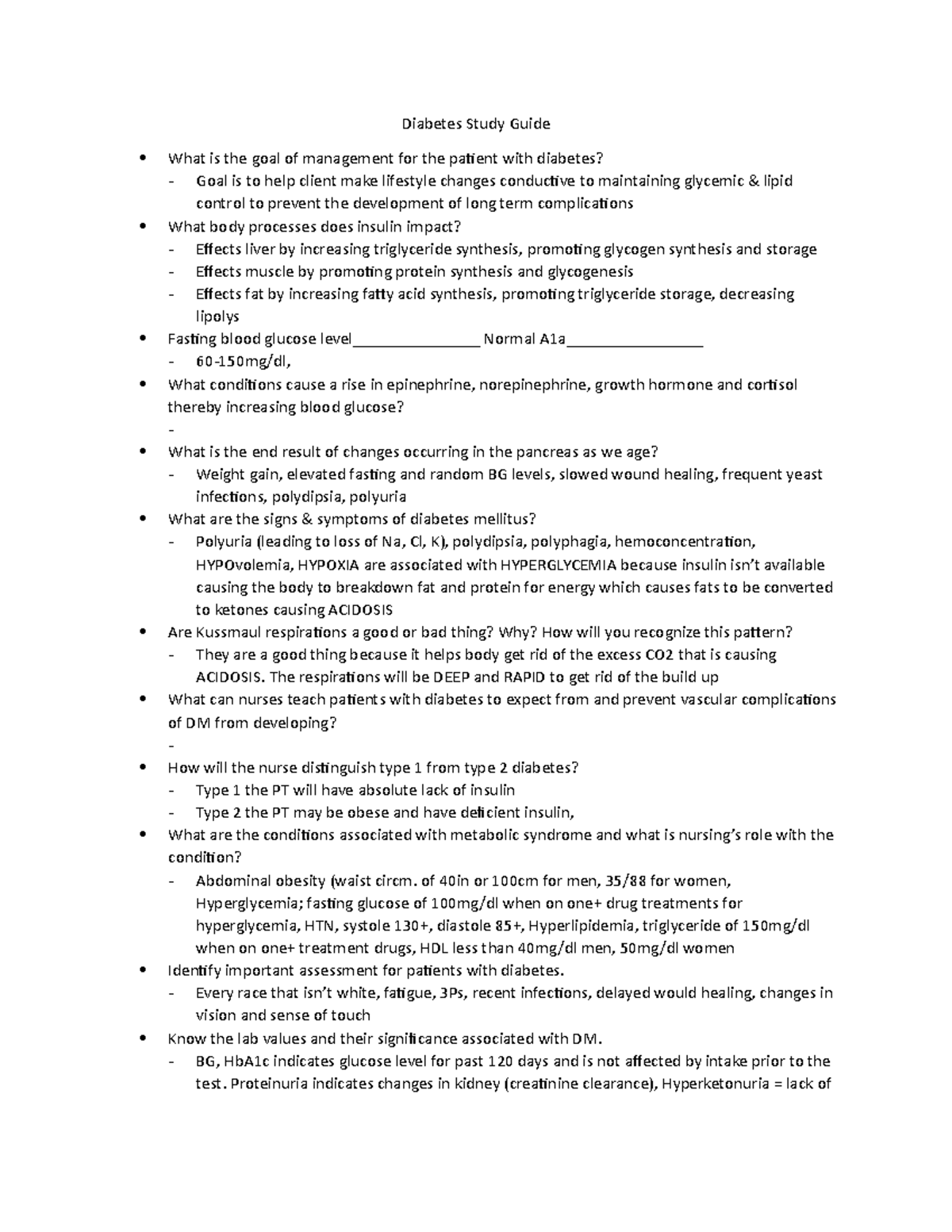 Diabetes Study Guide; treatments, prevention, acute and chronic ...