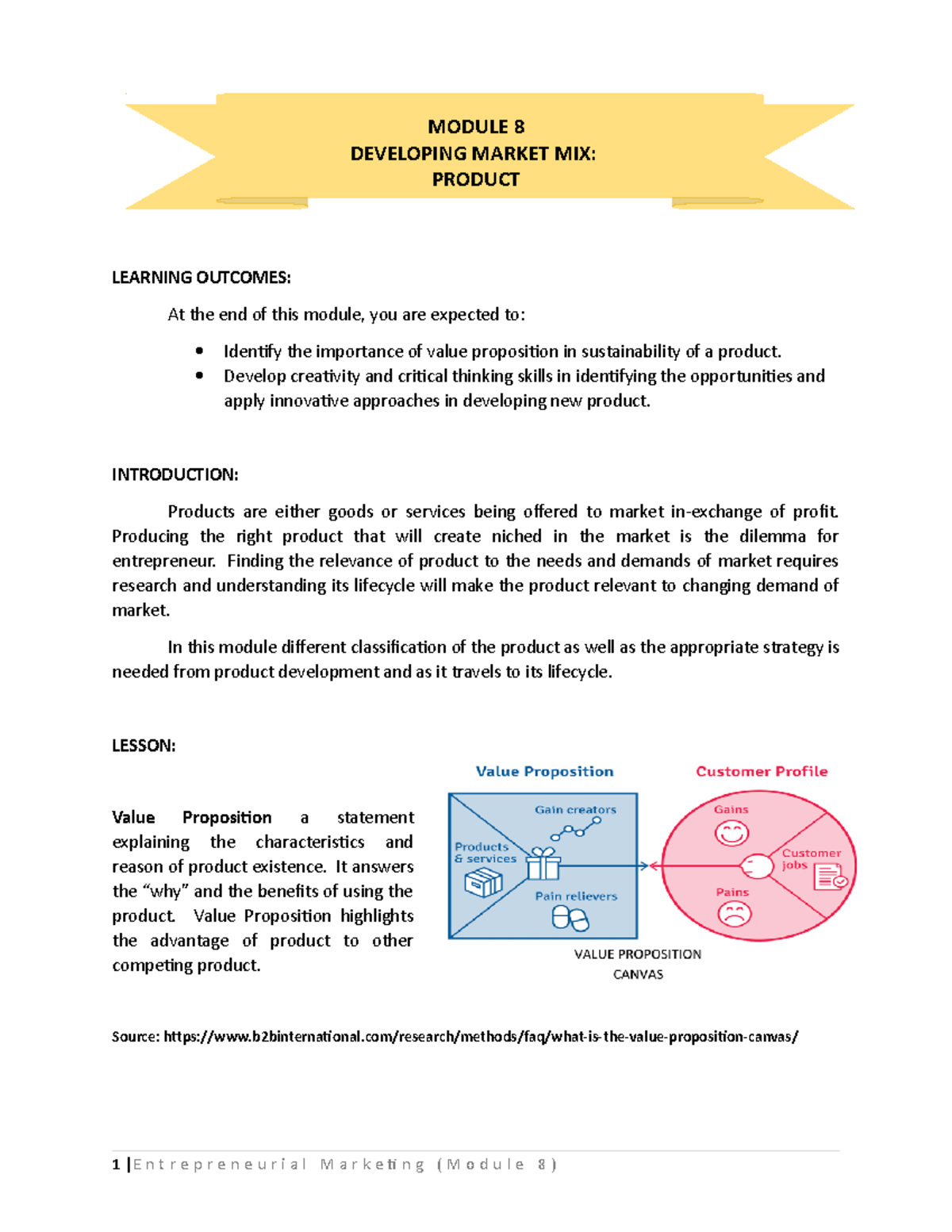 Entrep Marketing Module 8 - MODULE 8 DEVELOPING MARKET MIX: PRODUCT ...