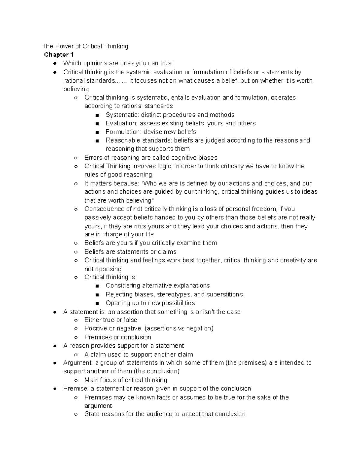 2CT3 CHapter 1-2 Notes - The Power of Critical Thinking Chapter 1 Which ...